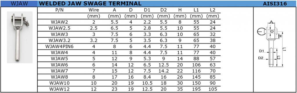 WELDED JAW SWAGE TERMINAL - HITONG Rigging hardware